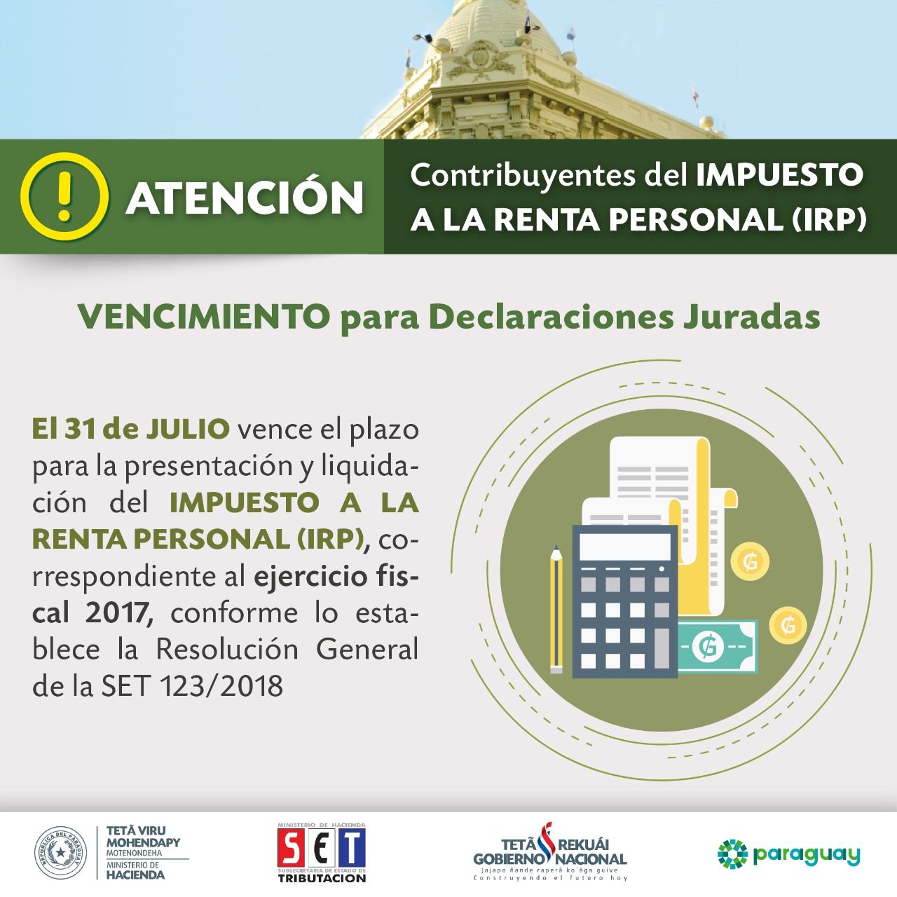 SET avisa que vence plazo para pago del IRP - Nacionales - ABC Color